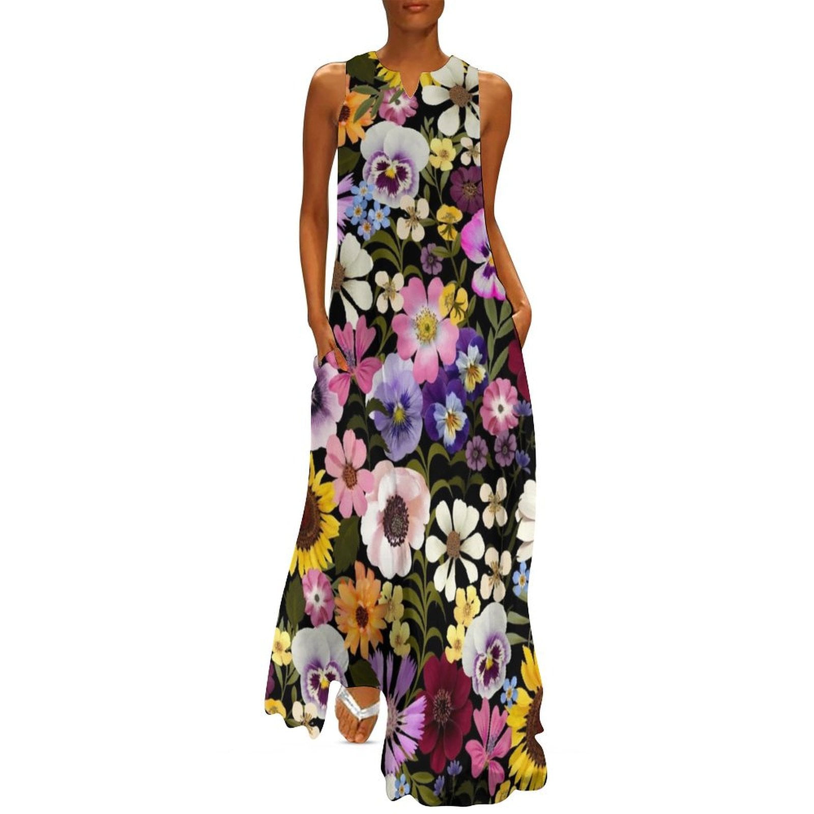 Spring Gard Party floral -black Long Dress loose summer dress summer ...