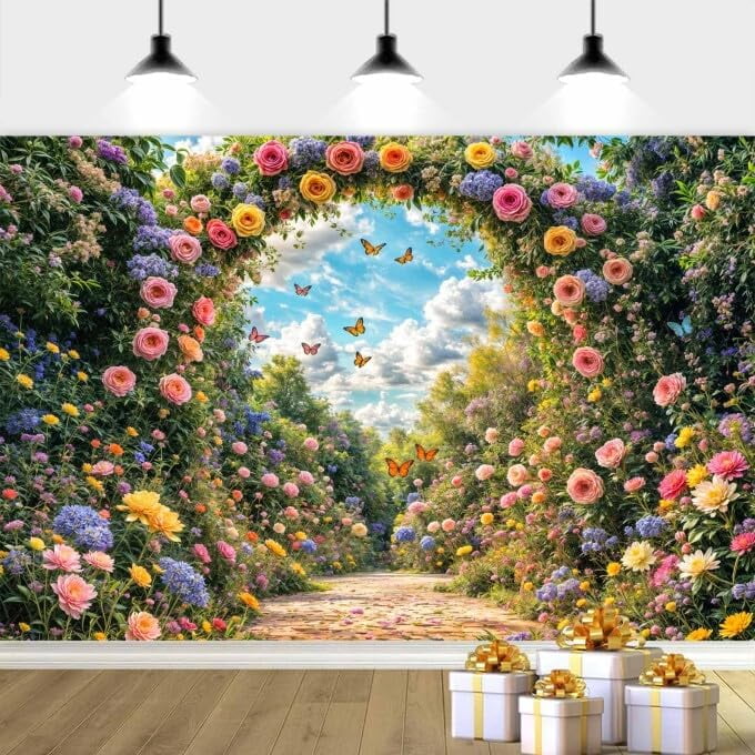 Spring Garden Backdrop, Spring Forest Backdrop Flowers and Butterflies ...