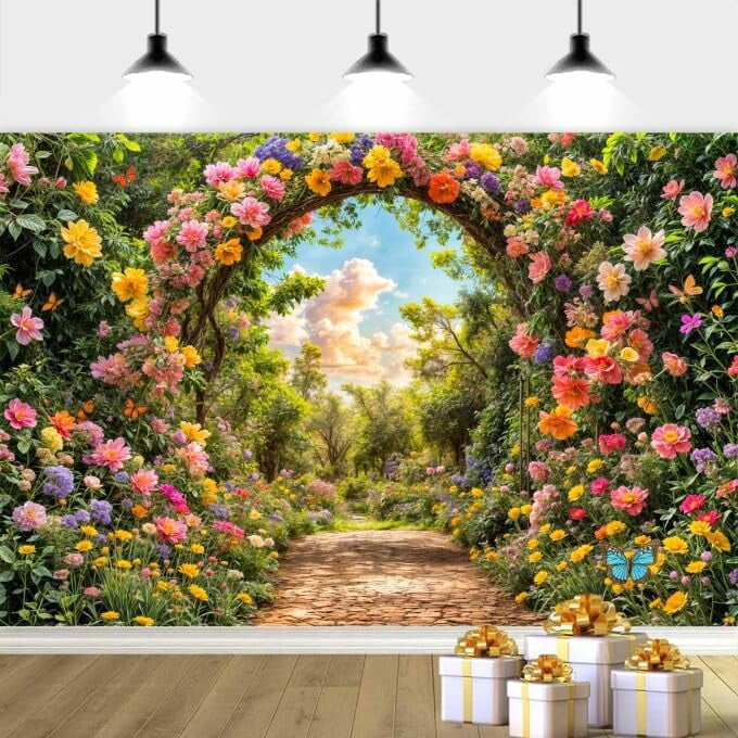 Spring Garden Backdrop, Spring Forest Backdrop Flowers and Butterflies ...