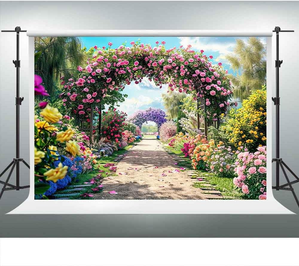 Spring Garden Background Blooming Flower Arch Background for Wedding ...