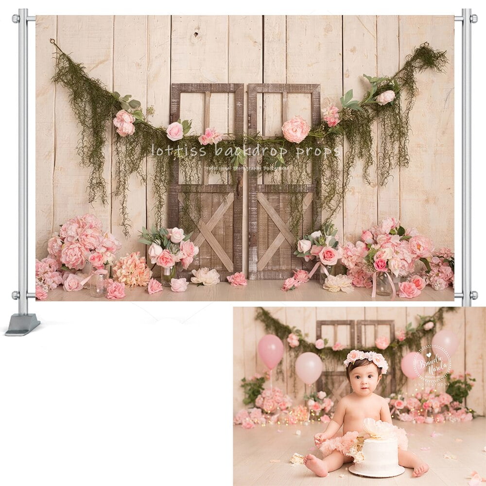 Spring Garden Barn Door Backdrops Kids Cake Smash Props Girl Adult ...