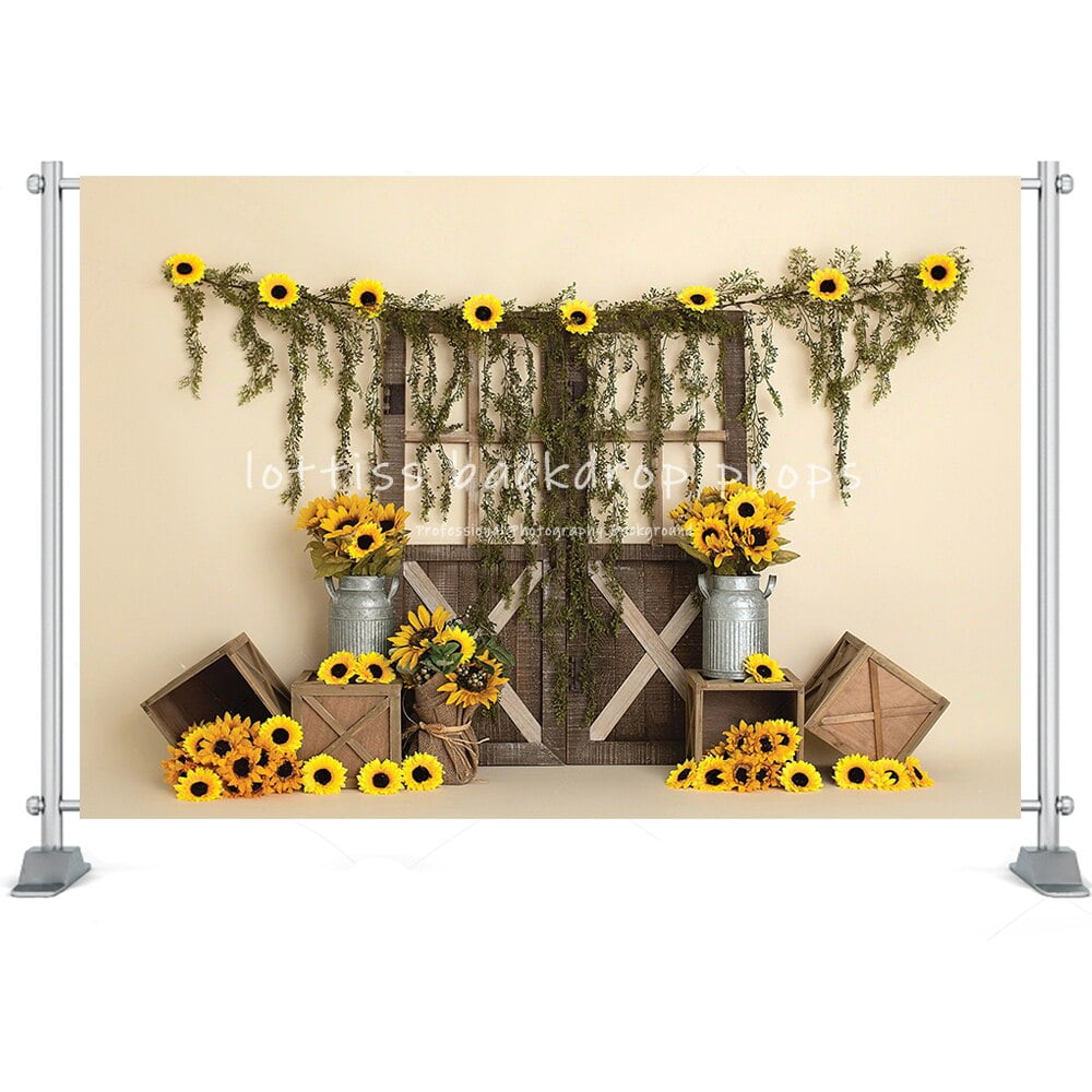 Spring Garden Barn Door Photography Backdrop Bunny Flowers Wooden ...