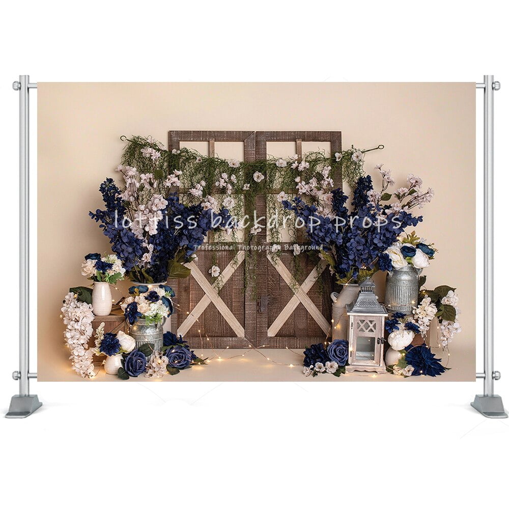 Spring Garden Barn Door Photography Backdrop Bunny Flowers Wooden ...