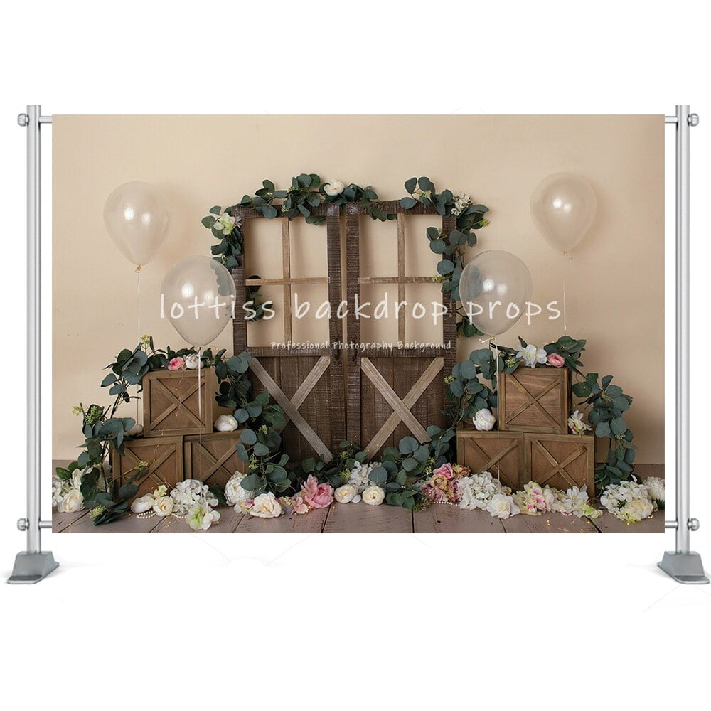 Spring Garden Barn Door Photography Backdrop Bunny Flowers Wooden ...