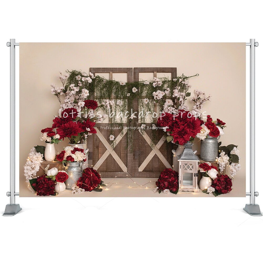 Spring Garden Barn Door Photography Backdrop Bunny Flowers Wooden ...