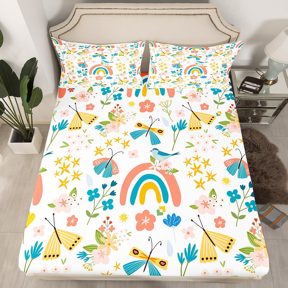 Spring Garden Bed Sheets Colorful Flowers Fitted Sheet Twin Size, Chic ...
