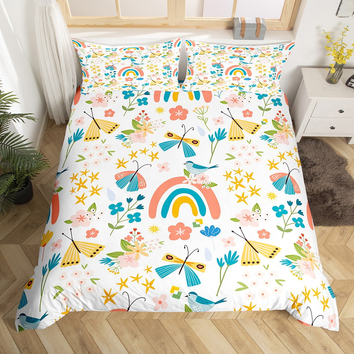 Spring Garden Bedding Set King Colorful Flowers Comforter Cover, Chic ...