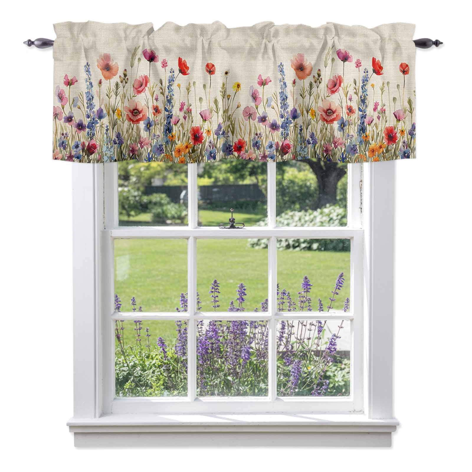 Spring Garden Blossom Flower Valances for Windows,Rod Pocket Valance ...