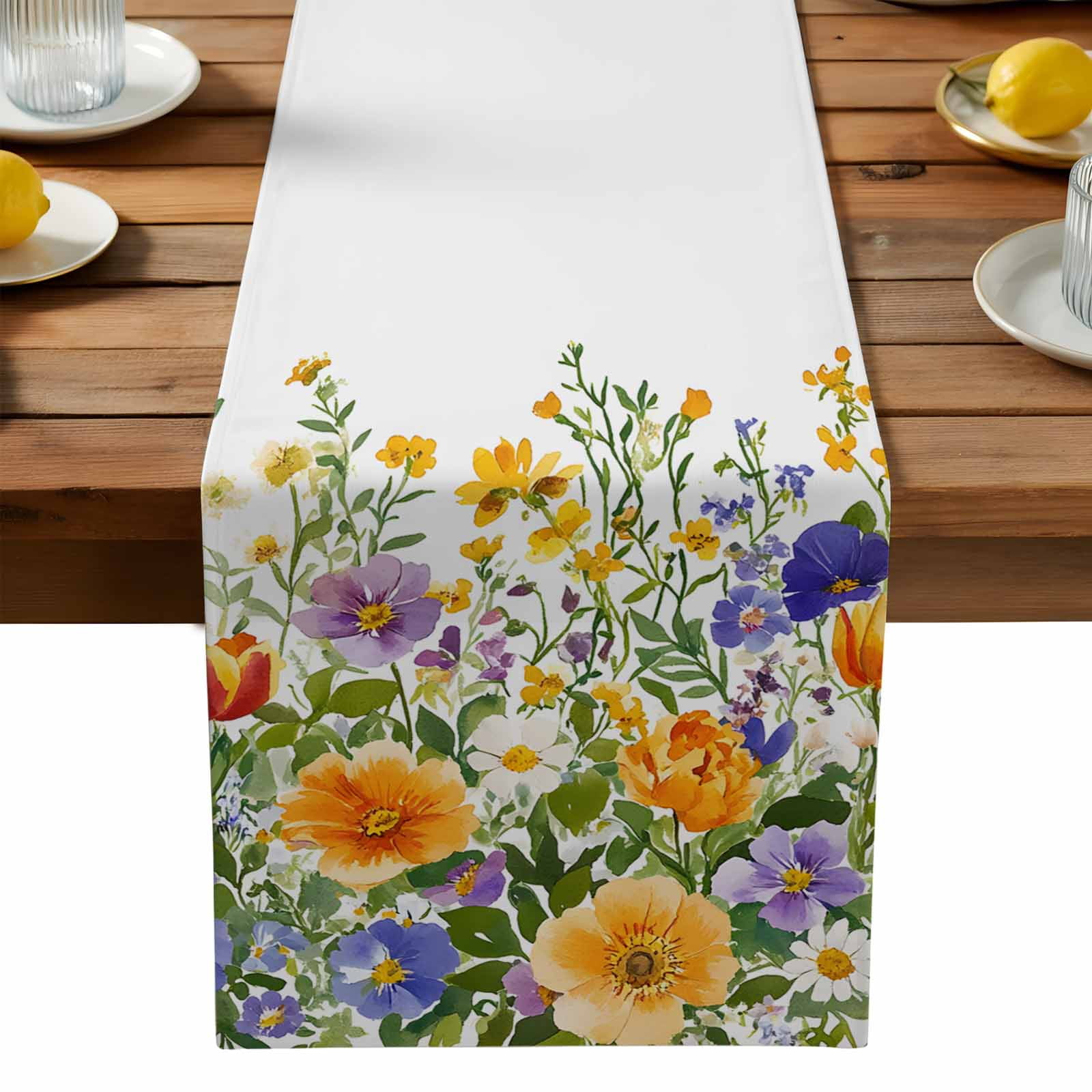 Spring Garden Colorful Wildflower Table Runners 13x70 Inches Long Linen ...