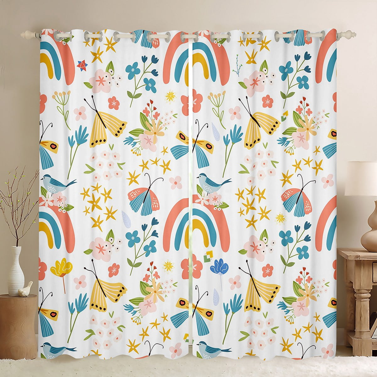 Spring Garden Curtains Colorful Flowers Blackout Curtains, Chic ...