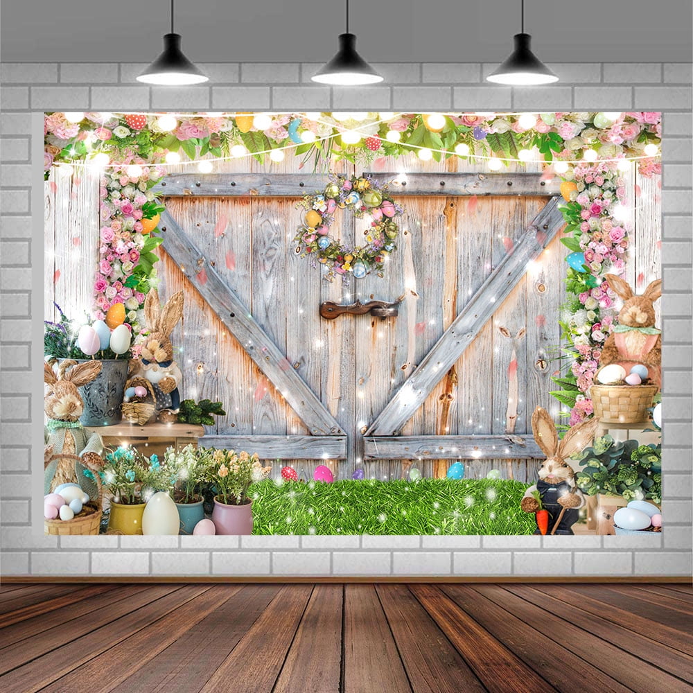 Spring Garden Easter Backdrop,Rustic Wooden Door Background,Easter ...