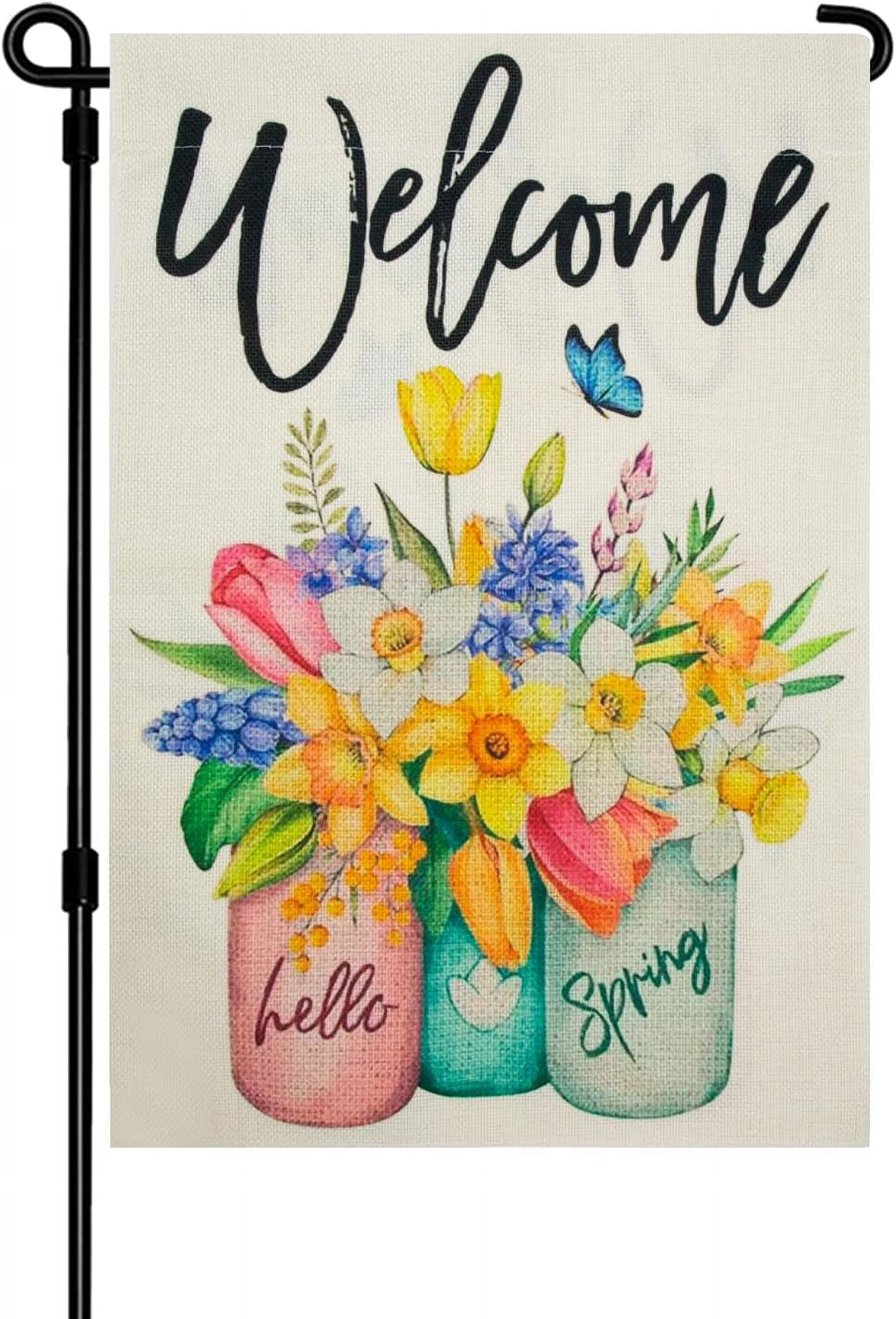 Spring Garden Flag 12 x 18 Inch Burlap Vertical Welcome Spring Summer ...