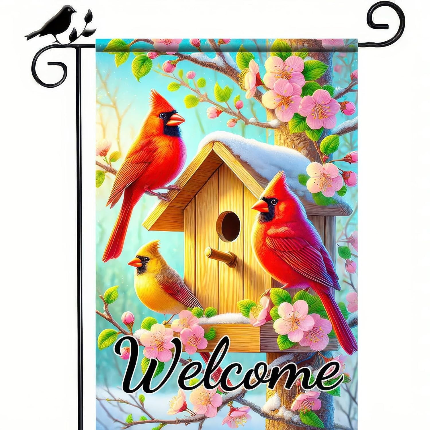 Spring Garden Flag 12x18 Double Sided Welcome Spring Bird Yard Flag ...