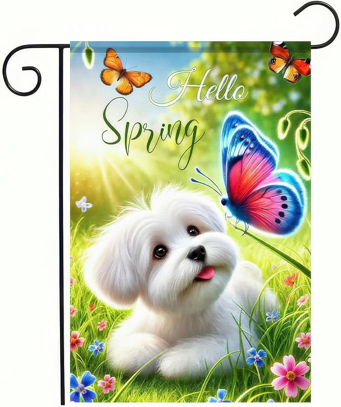 Spring Garden Flag 12x18 Inch Double Sided Dog Butterfly Small Flags ...