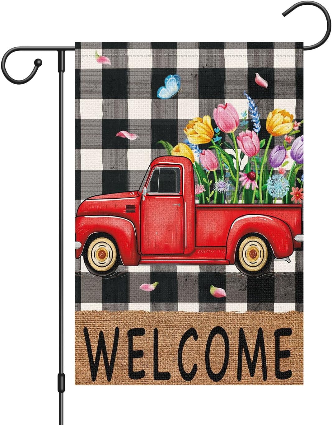 Spring Garden Flag 12x28 inch Double Sided Vertical, Burlap Small Truck ...