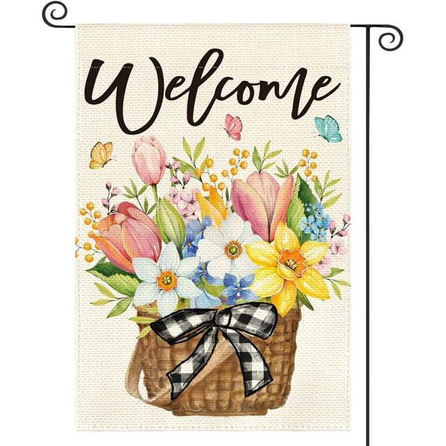 Spring Garden Flag 28x40 inch Double Sided Outside, Floral Welcome Yard ...