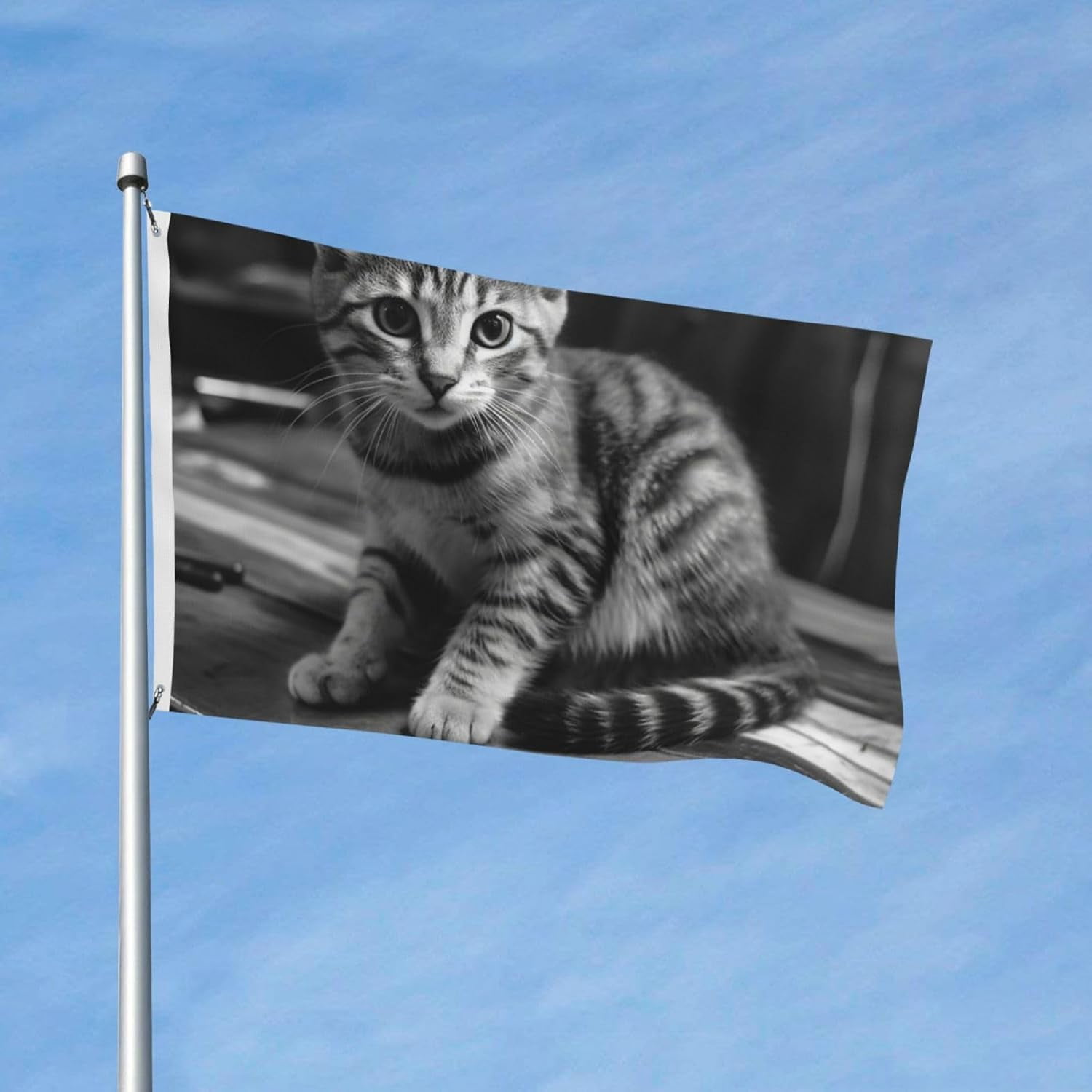 Spring Garden Flag 3x5 ft Cat on Wooden Table Garden Flags for Outside ...