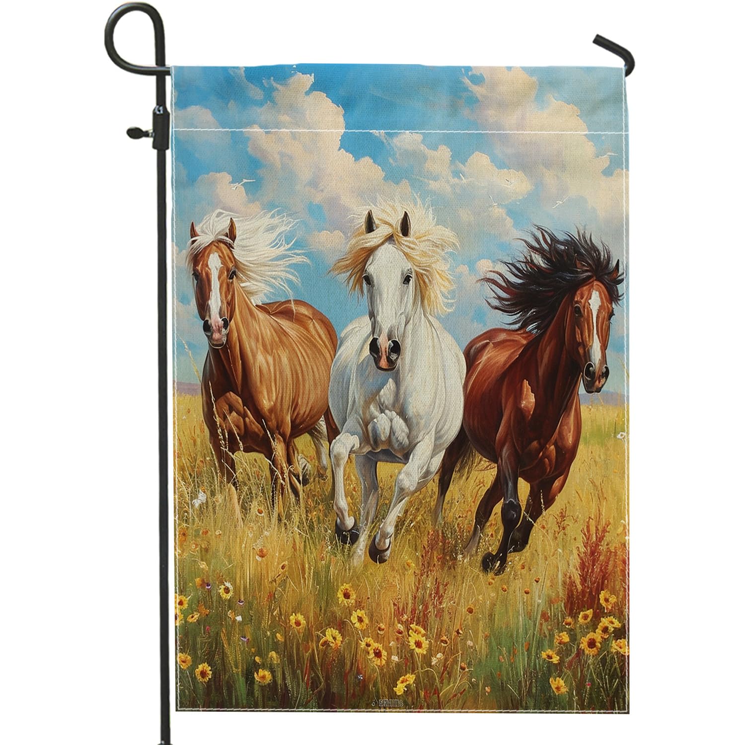 Spring Garden Flag Bronco Grass Cloud Floral Design Art Nature Animal ...