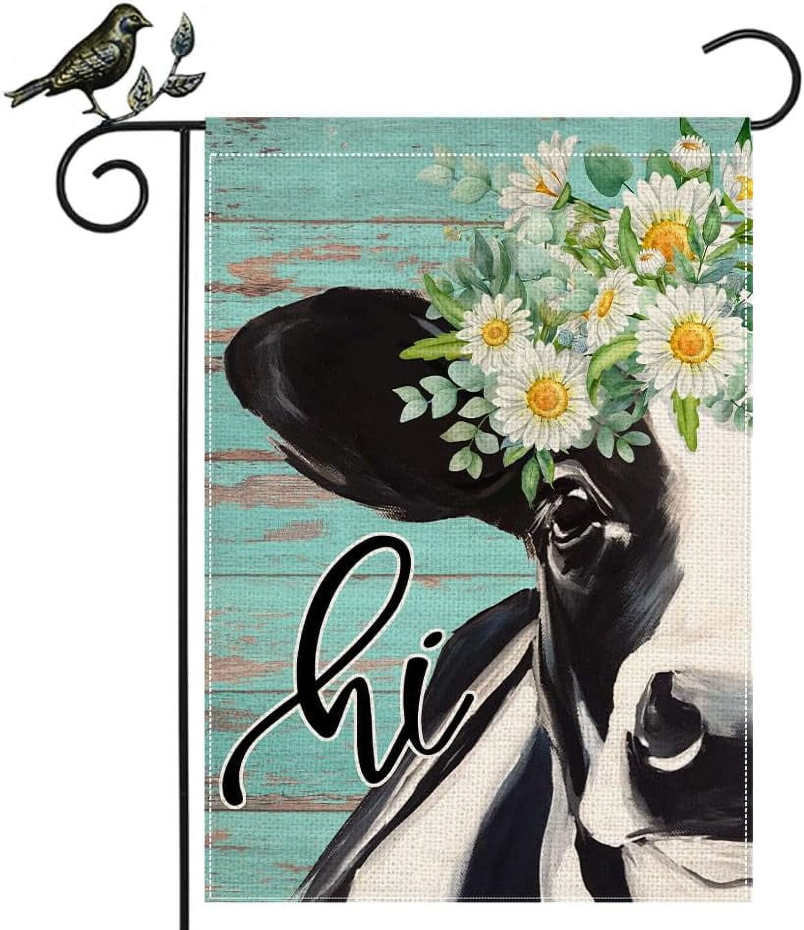 Spring Garden Flag, Daisy Cow Hi Striped Double Sided Decorative Flag ...