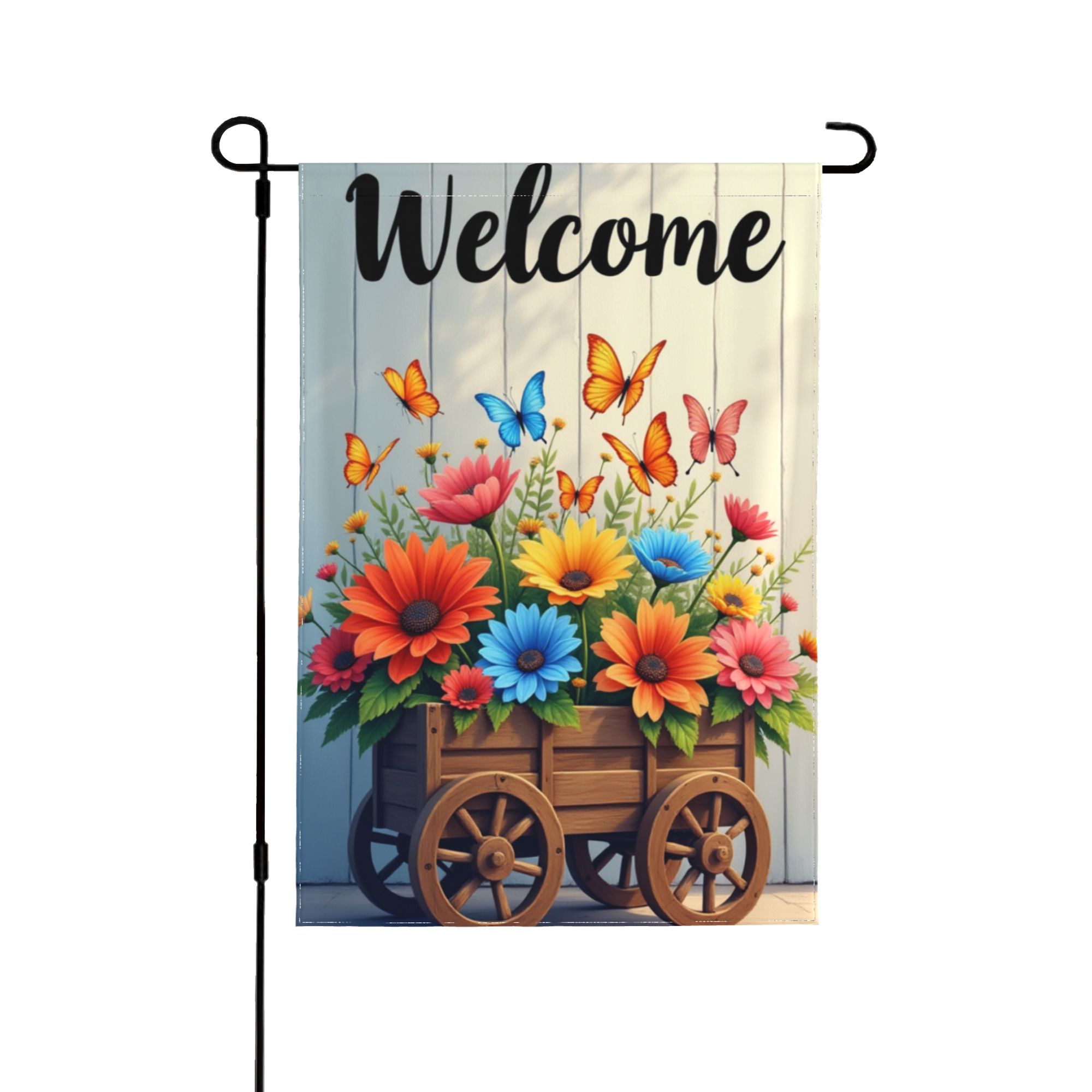 Spring Garden Flag Flower Cart Butterflies Welcome Yard Flags 12X18 ...