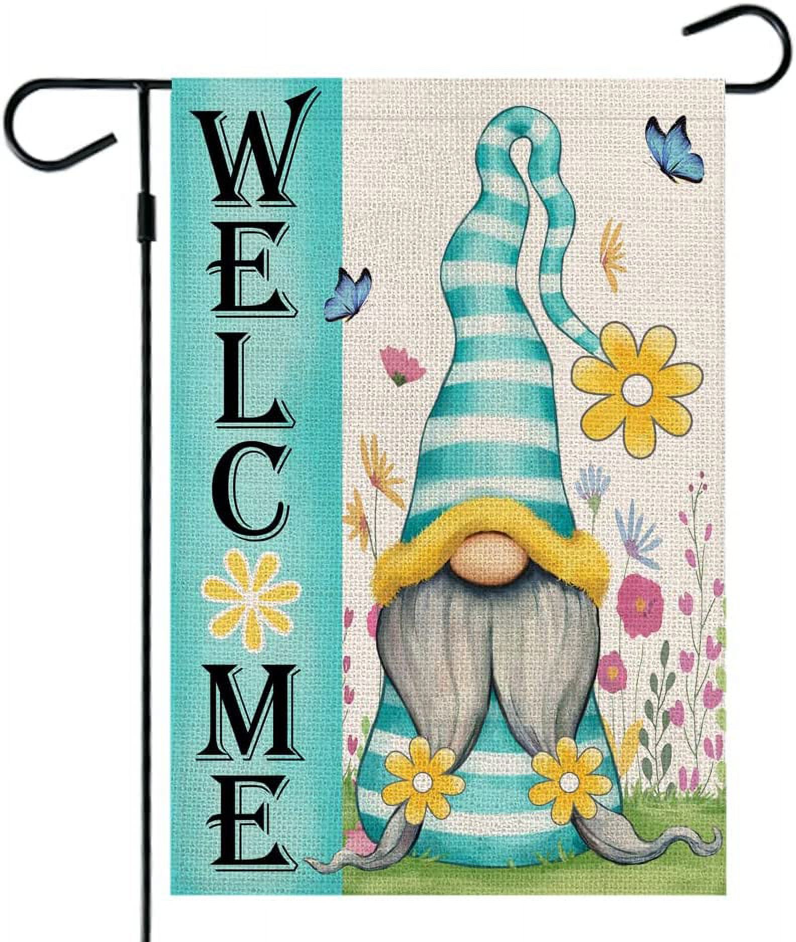 Spring Garden Flag Gnome Floral Double Sided for Outside Small Burlap ...