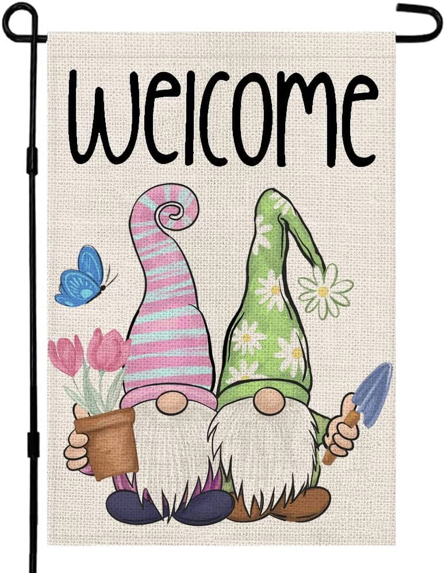 Spring Garden Flag Gnomes Welcome 12×18 Inch Double Sided Vertical ...