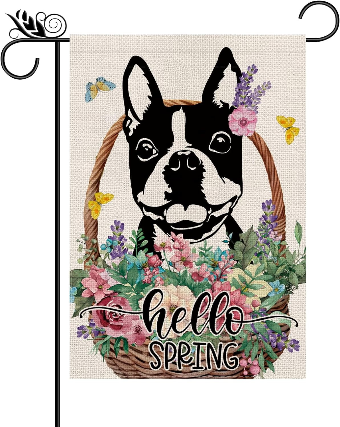 Spring Garden Flag Hello Spring Boston Terrier Vertical Double Sided ...