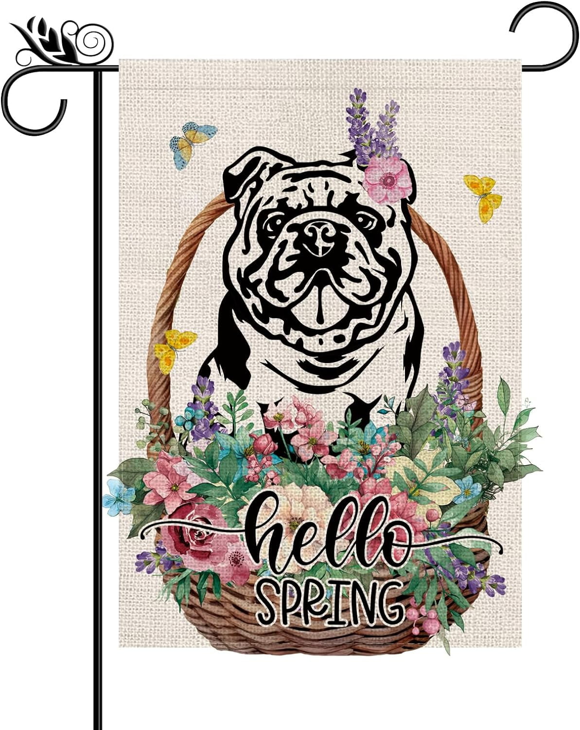 Spring Garden Flag Hello Spring English Bulldog Vertical Double Sided ...