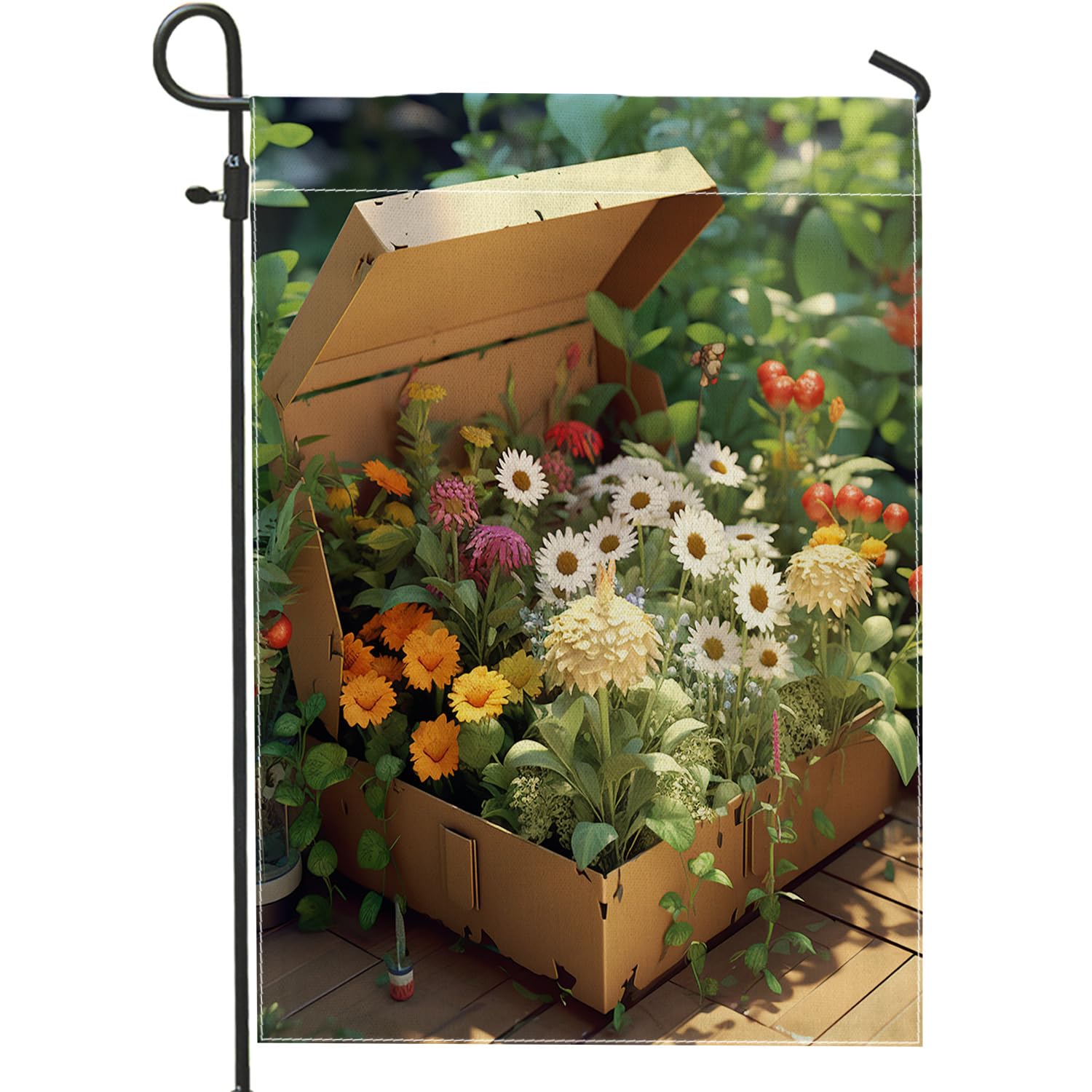 Spring Garden Flag Plants Botanical Floral Daisy Box Cottagecore Nature ...