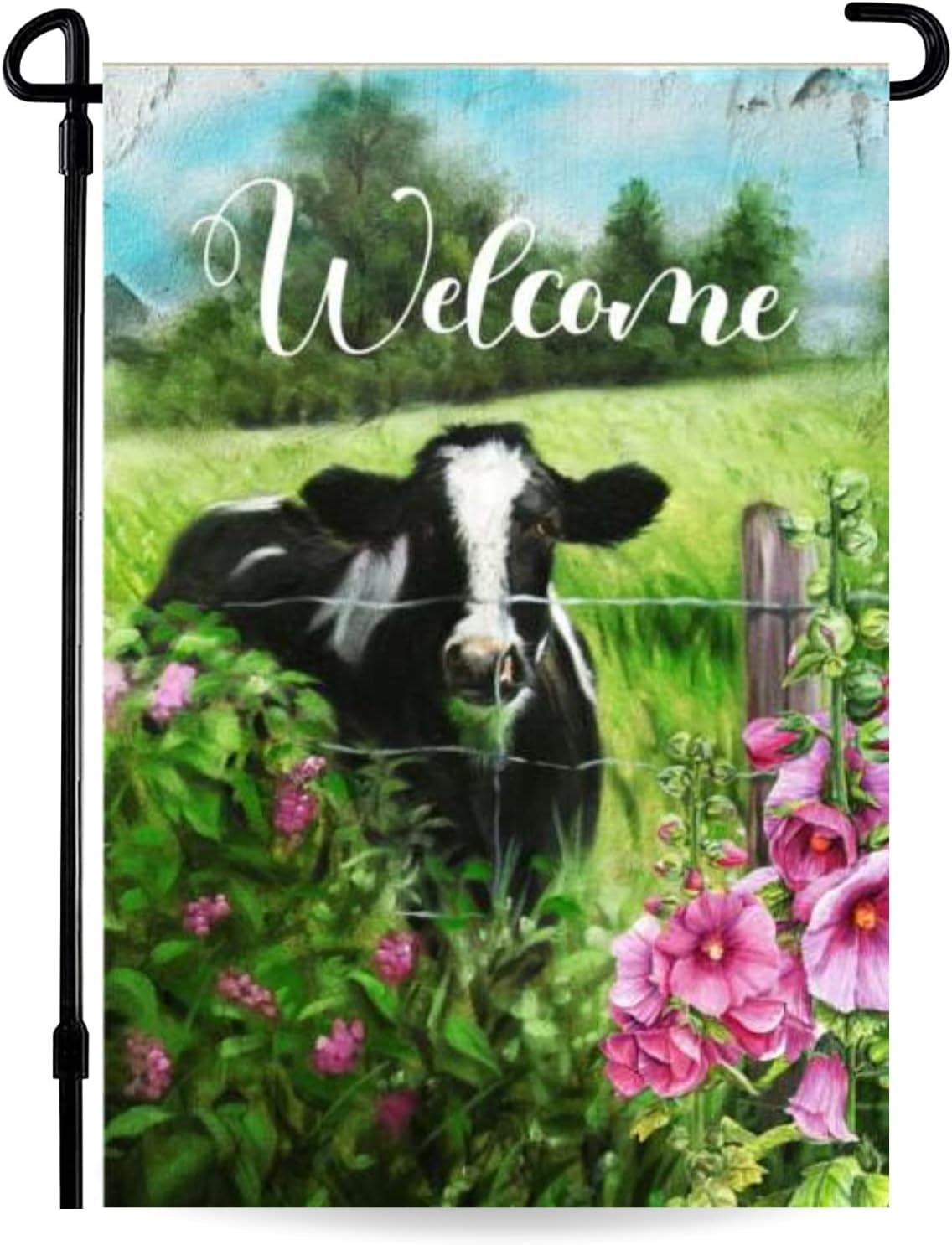 Spring Garden Flag Welcome Cow with Flowers Garden Flag Vertical Double ...