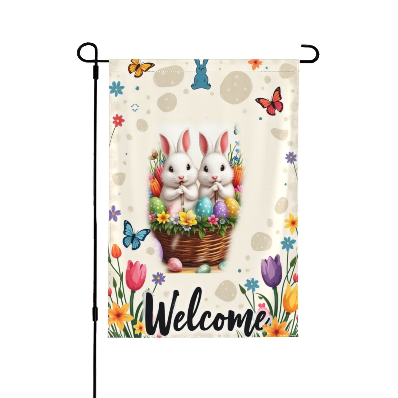 Spring Garden Flag Welcome For Outside Easter Bunny Paw Print Welcome ...