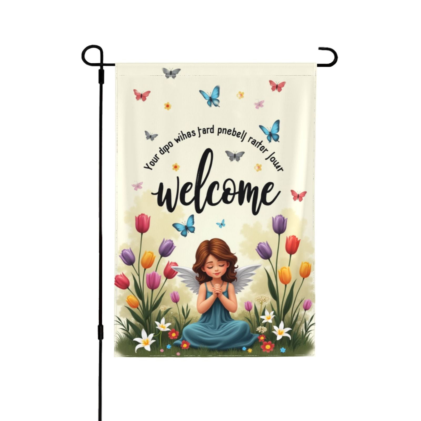 Spring Garden Flag welcome for Outside Angel Praying In Garden With ...