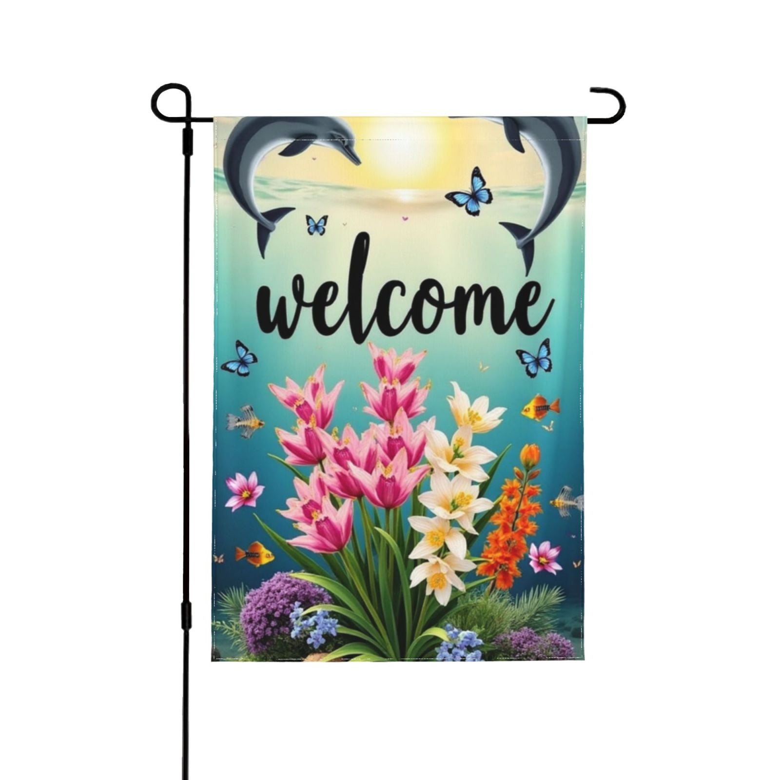 Spring Garden Flag welcome for Outside A Group Of Dolphins Swimming In ...