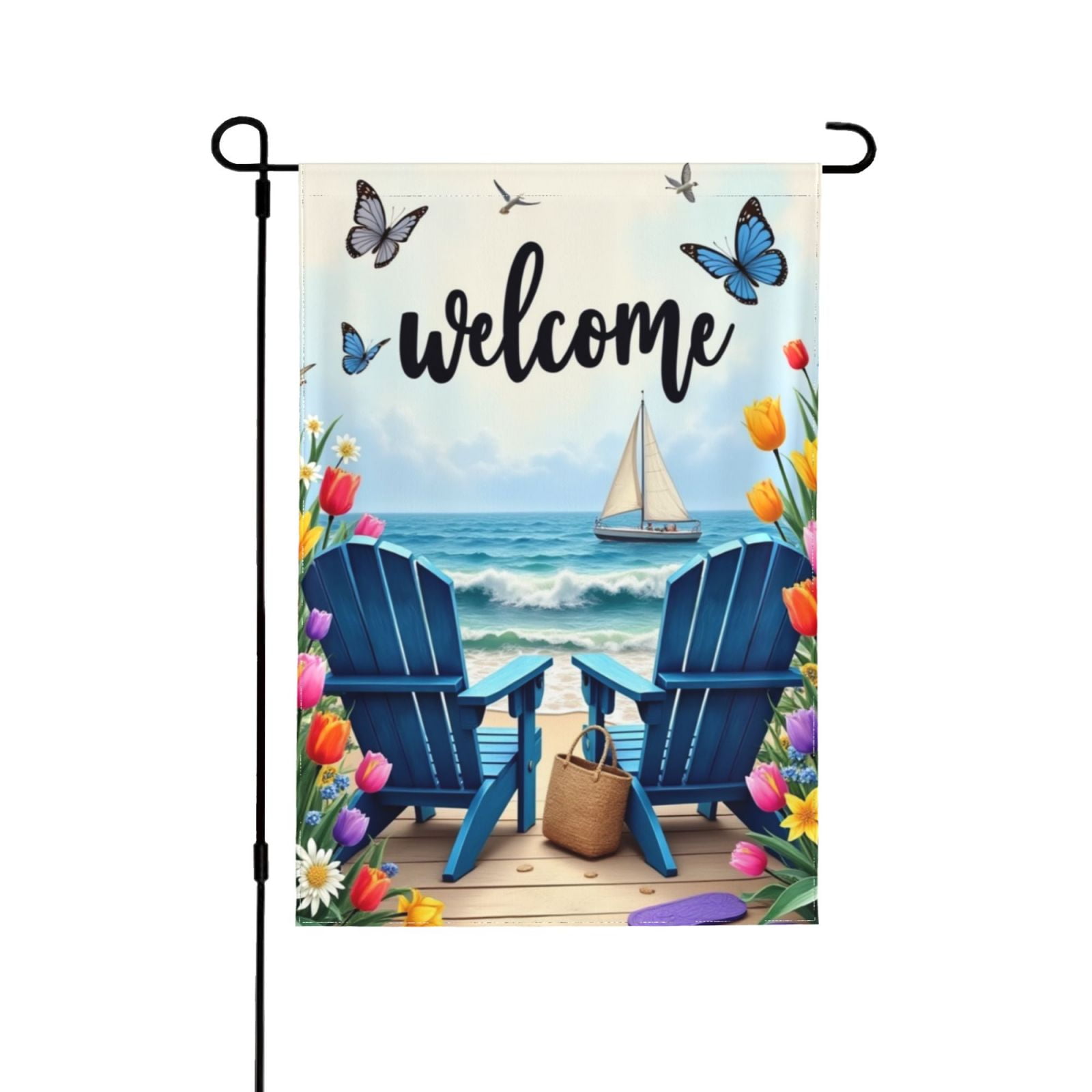 Spring Garden Flag welcome for Outside A Painting Of Two Blue ...