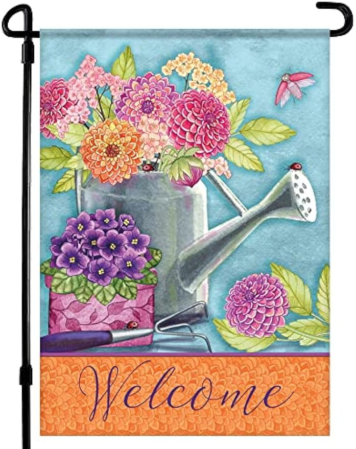 Spring Garden Flags 12.5x18 Double Sided - Floral Watering Can Flag ...