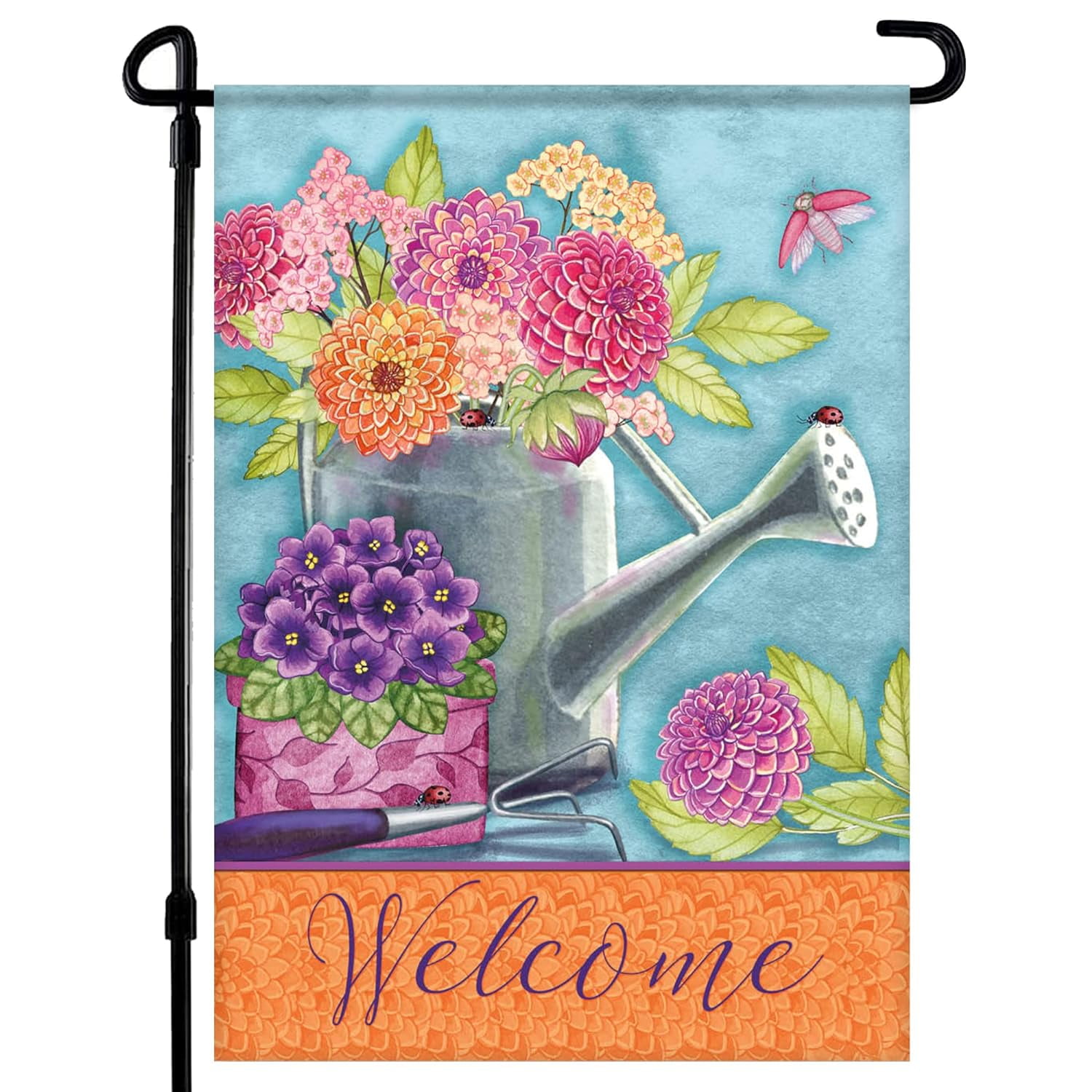 Spring Garden Flags Double Sided - Floral Watering Can Flag Printed in ...