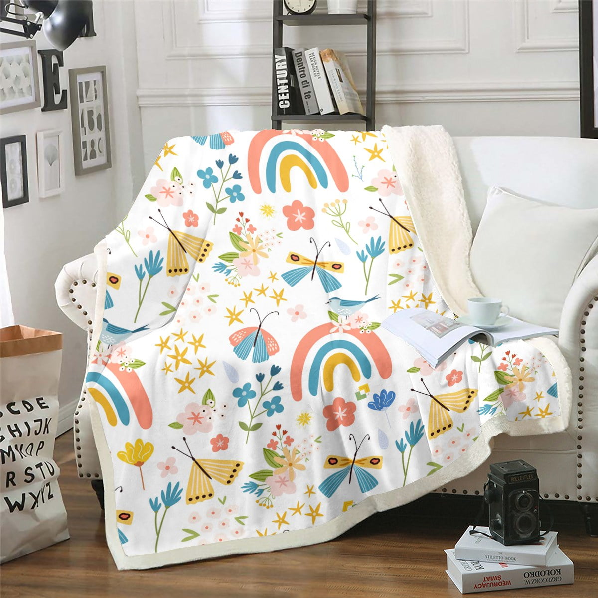 Spring Garden Fleece Blanket Colorful Flowers Sherpa Blanket Chic ...