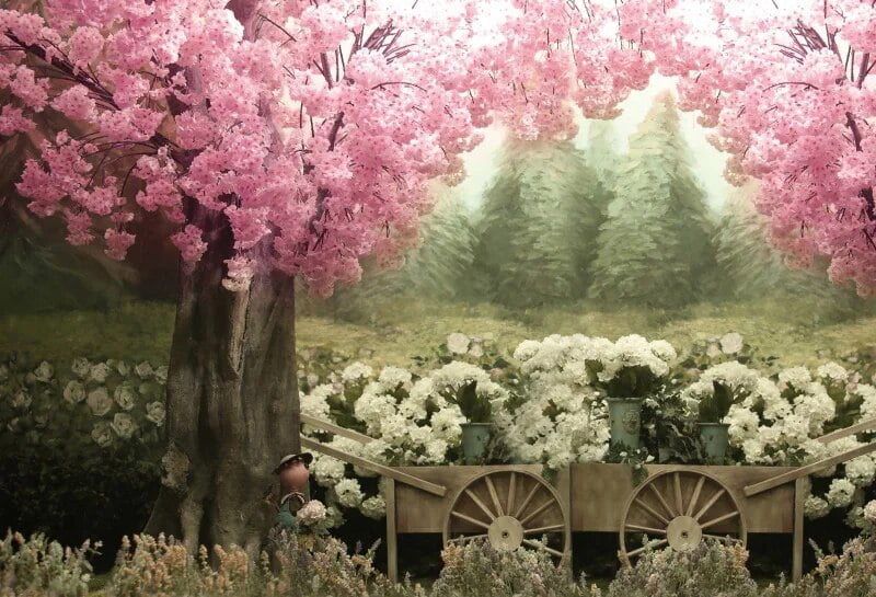 Spring Garden Flower Backdrop Wonderland Forest Pink Sakura Girl ...