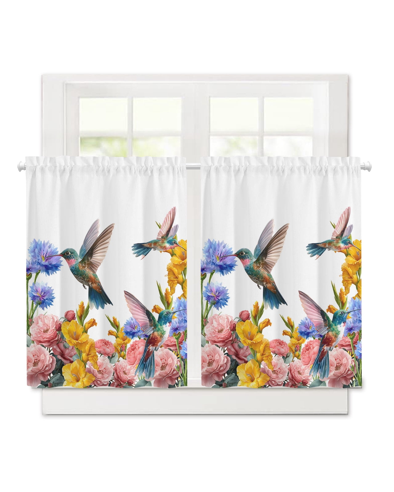 Spring Garden Flower Hummingbird Short Blackout Curtains 36 Inch Long ...