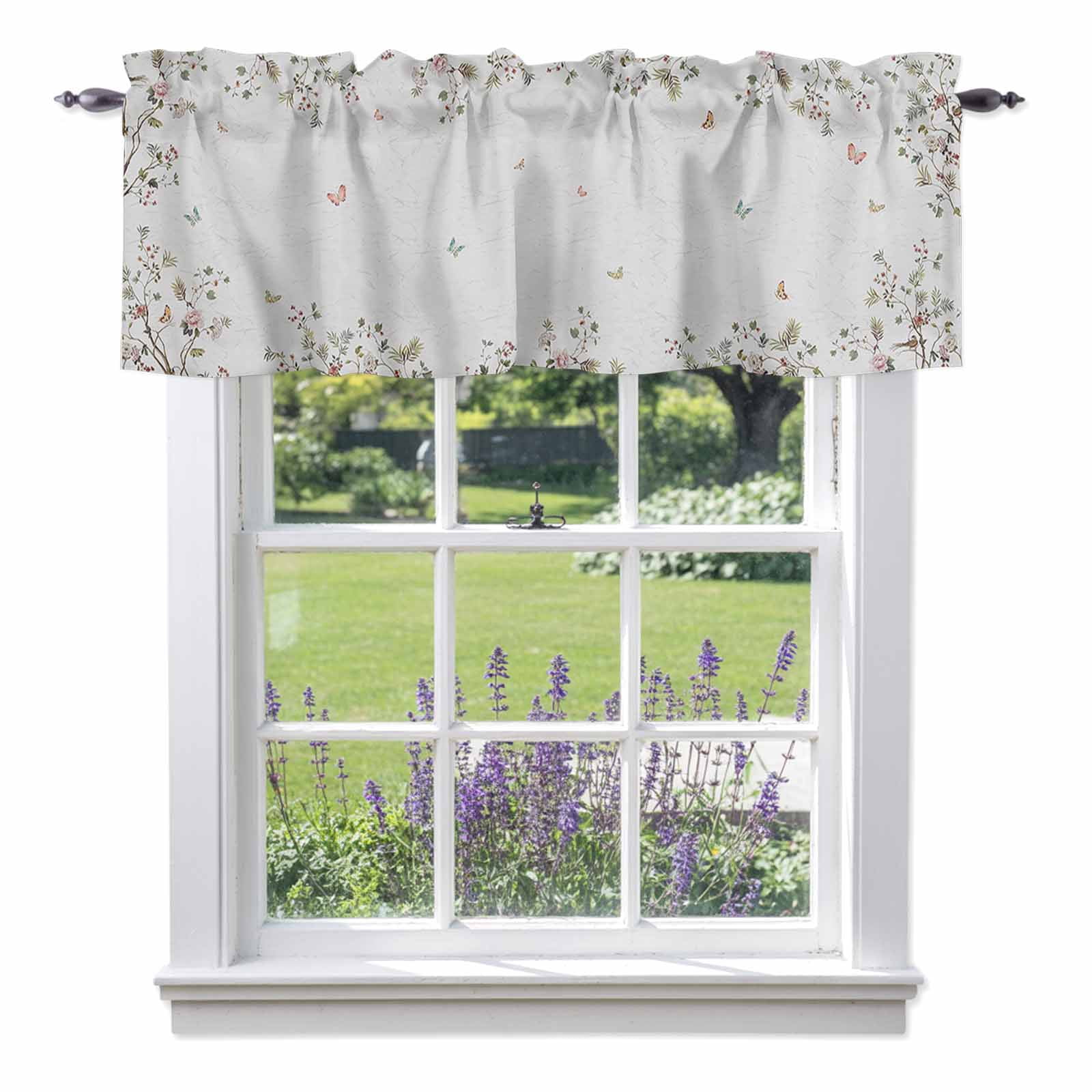 Spring Garden Flower Plants Art Valances for Windows,Rod Pocket Valance ...