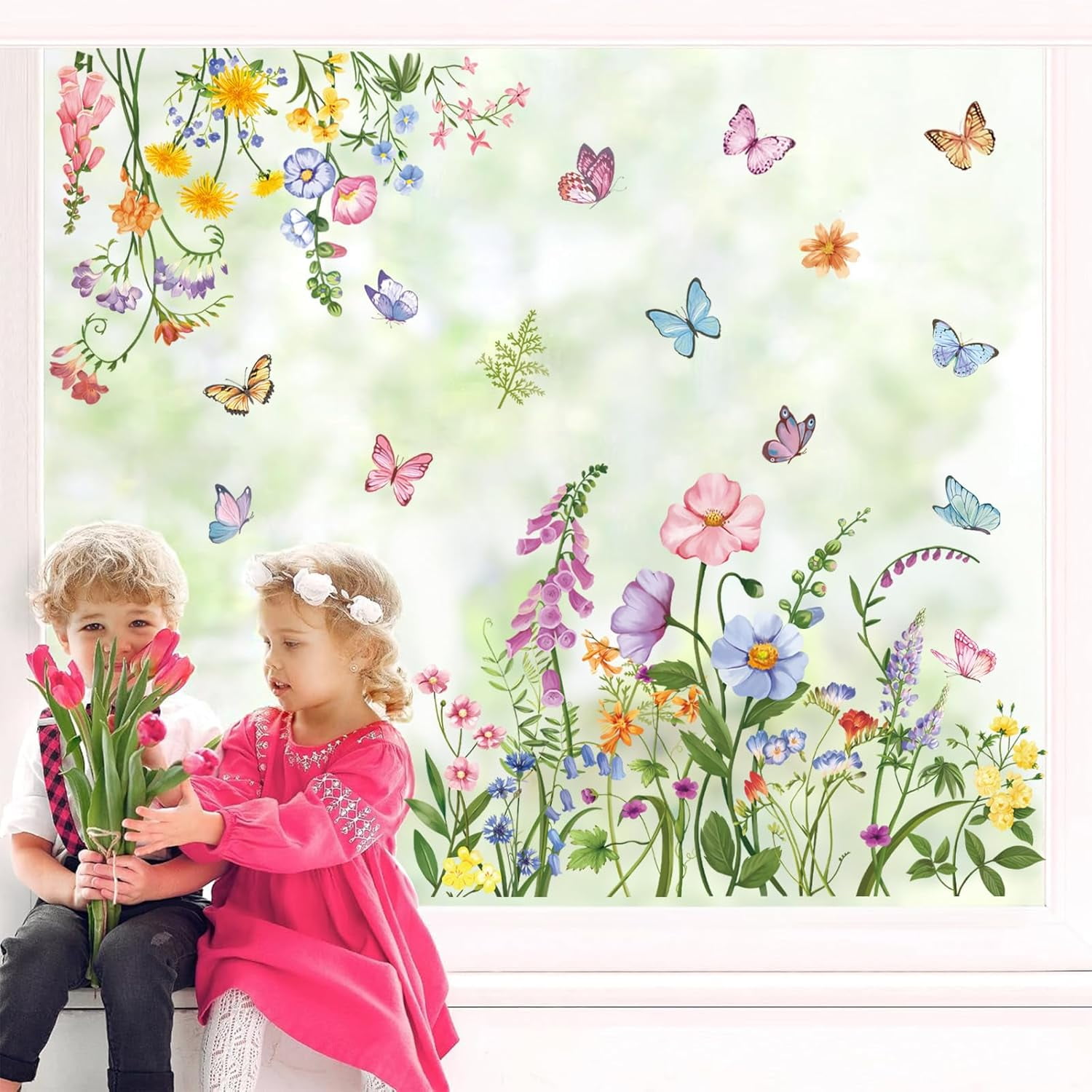 Spring Garden Flower Window Stickers Butterfly Glass Stickers Anti ...