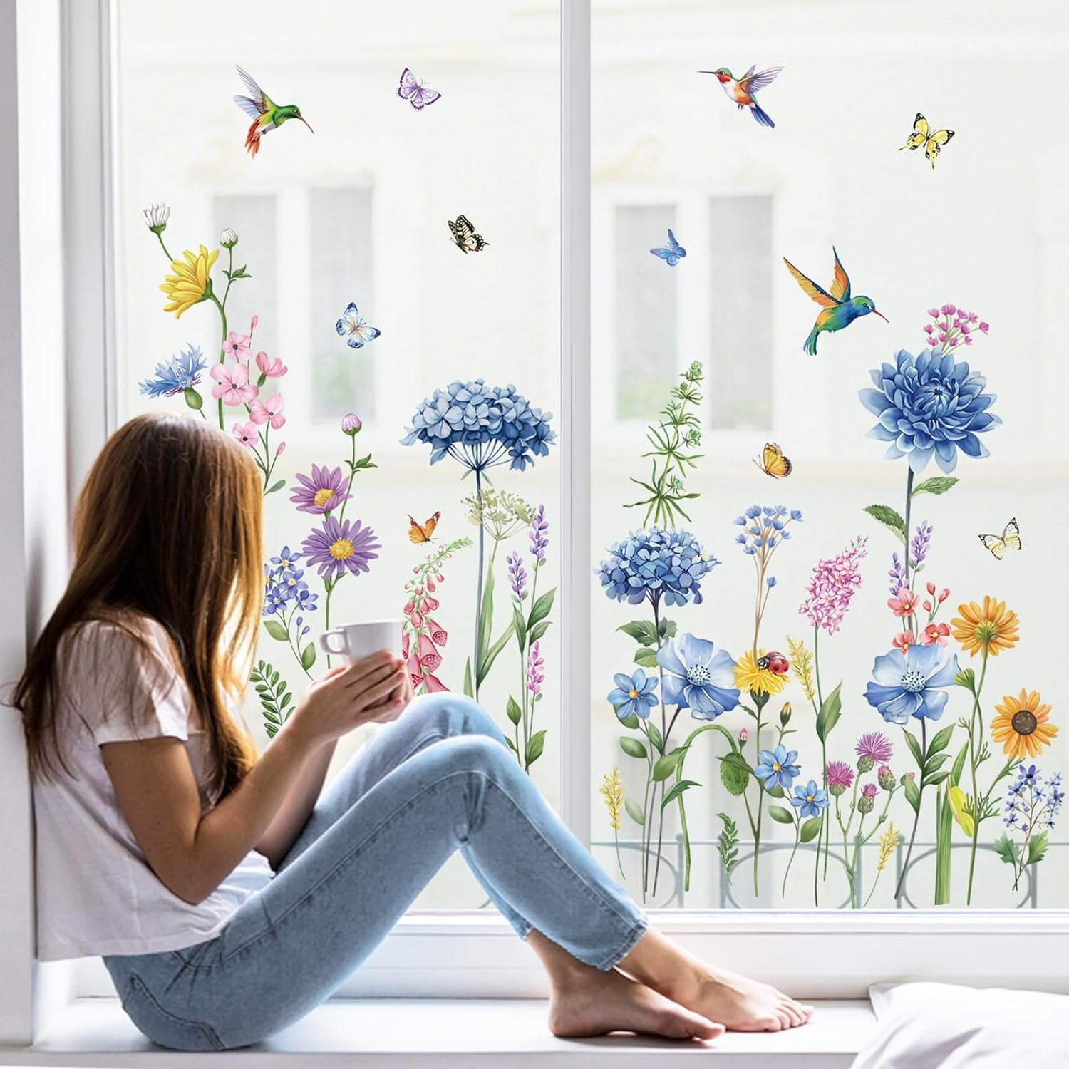 Spring Garden Flower Window Stickers Butterfly Glass Stickers Anti ...