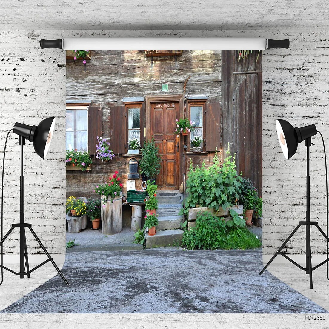 Spring Garden Flower Wooden House Door Scenery Portrait Children ...