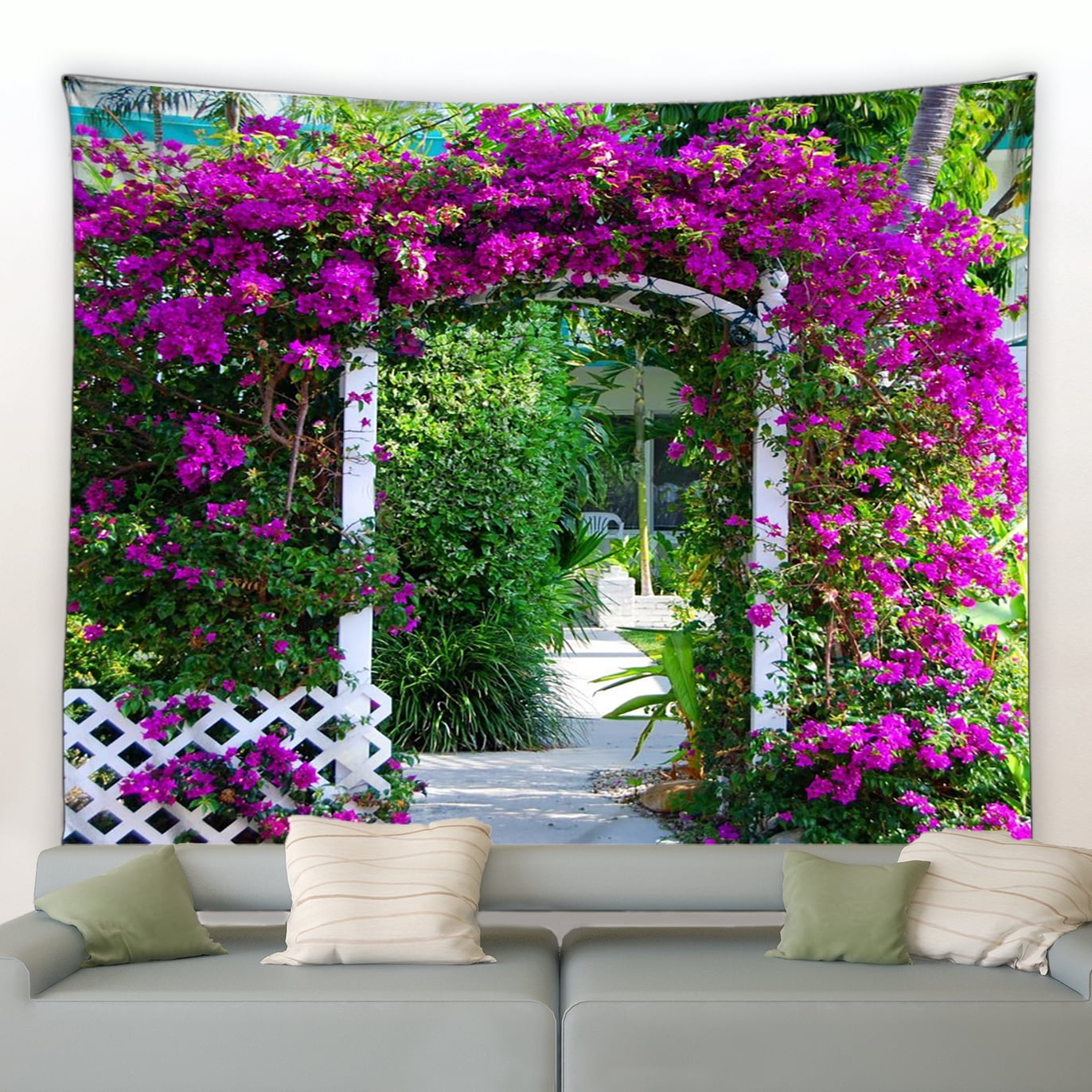 Spring Garden Landscape Tapestry Fence Natural Flower Plants Modern ...