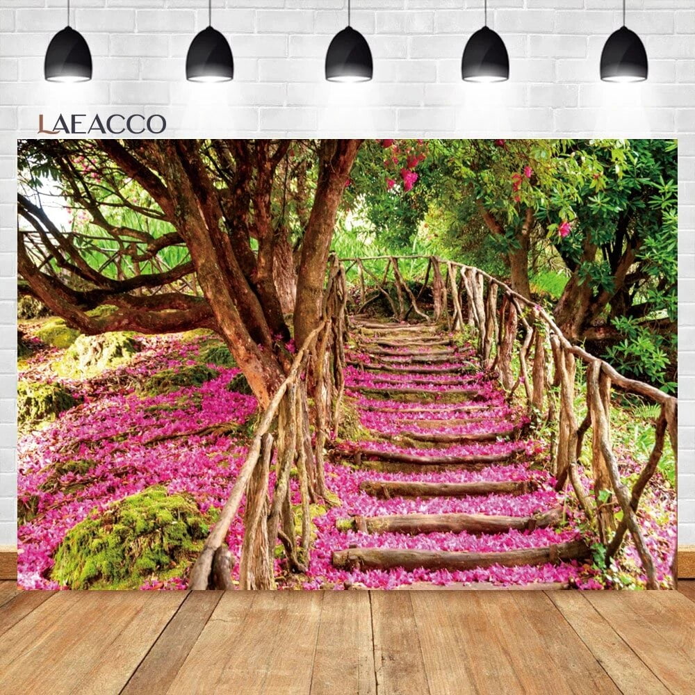 Spring Garden Scenery Backdrop Blooming Cherry Floral Tree Path Outdoor ...