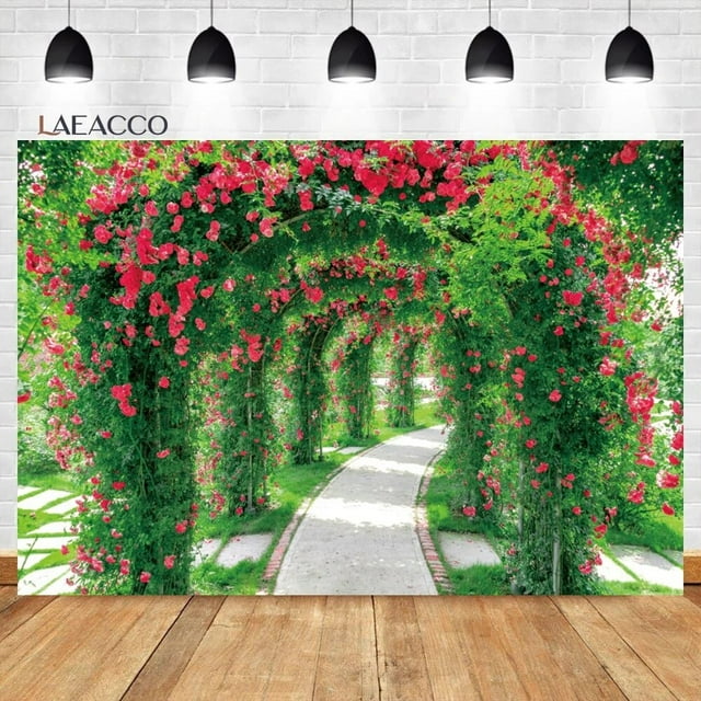 Spring Garden Scenery Backdrop Blooming Cherry Floral Tree Path Outdoor ...