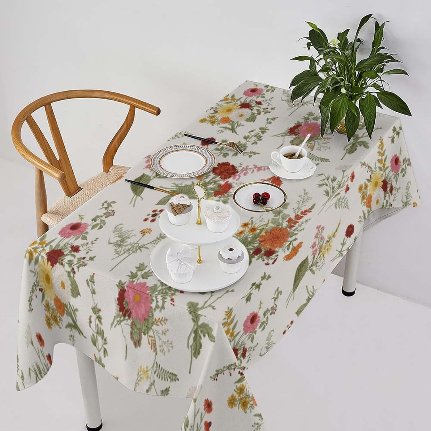 Spring Garden Tablecloth, Rustic Farmhouse Retro Botanical Plants Herbs ...