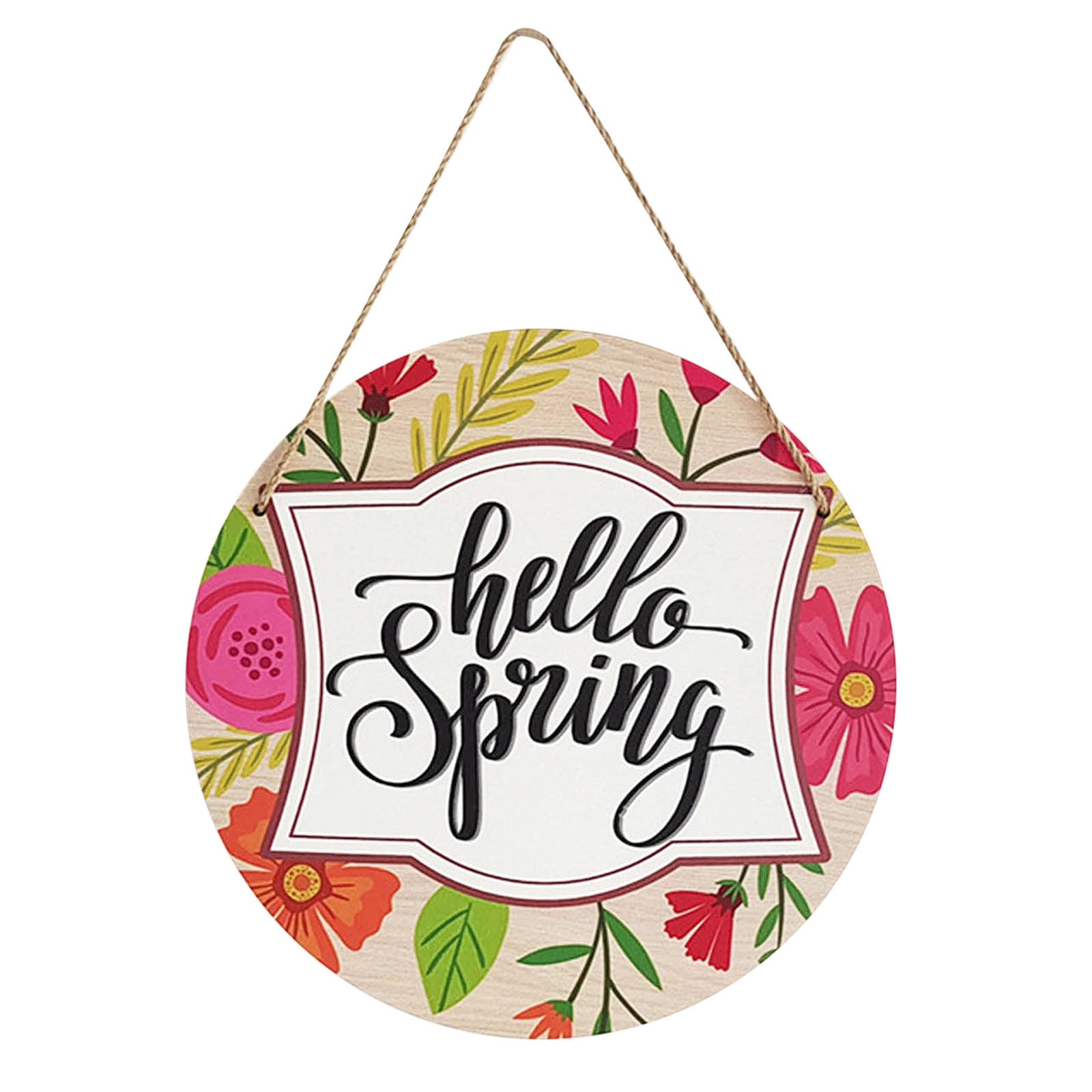 Spring Garden Wooden Hanging Sign Hello Spring Round Welcome Door Sign ...