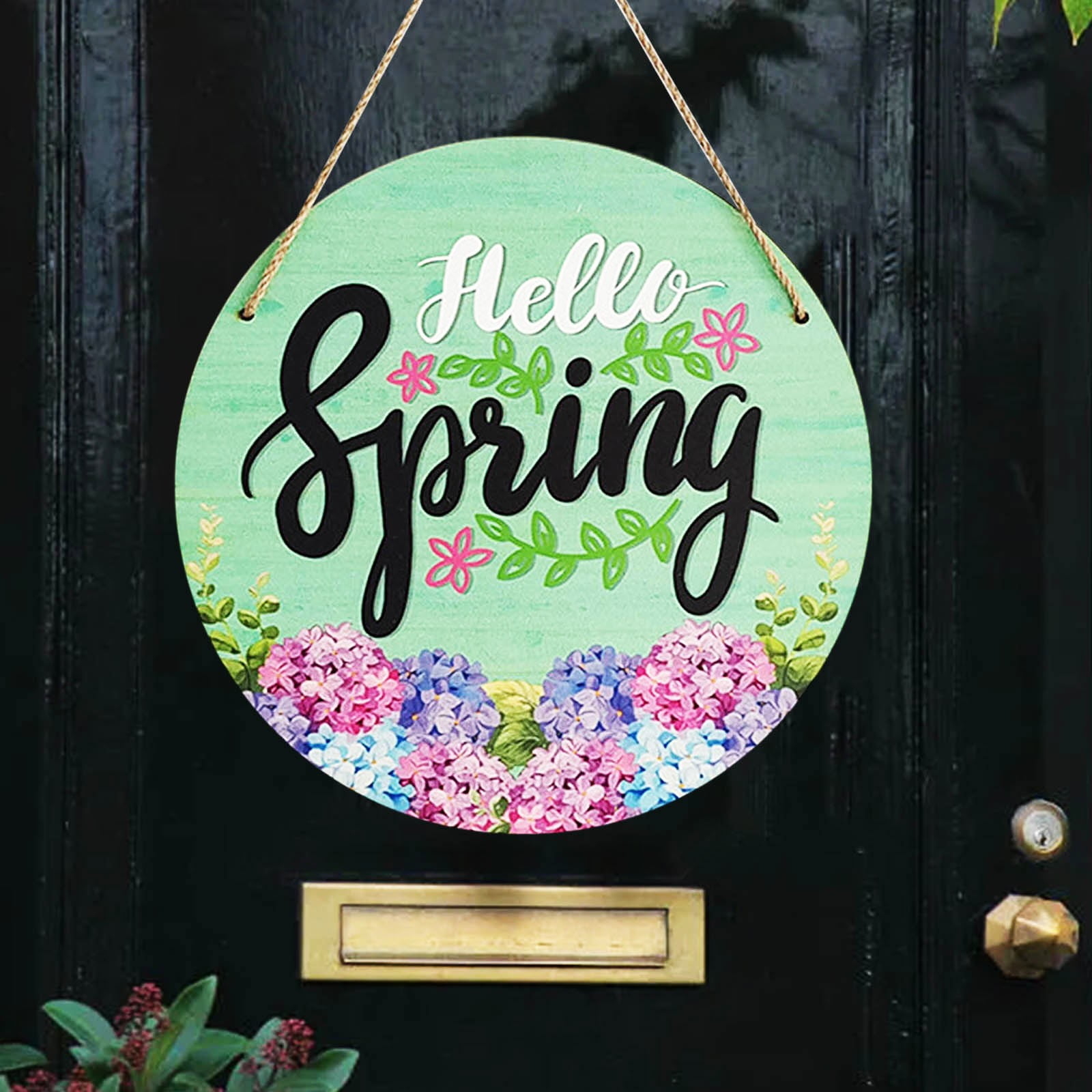 Spring Garden Wooden Hanging Sign Hello Spring Round Welcome Door Sign ...