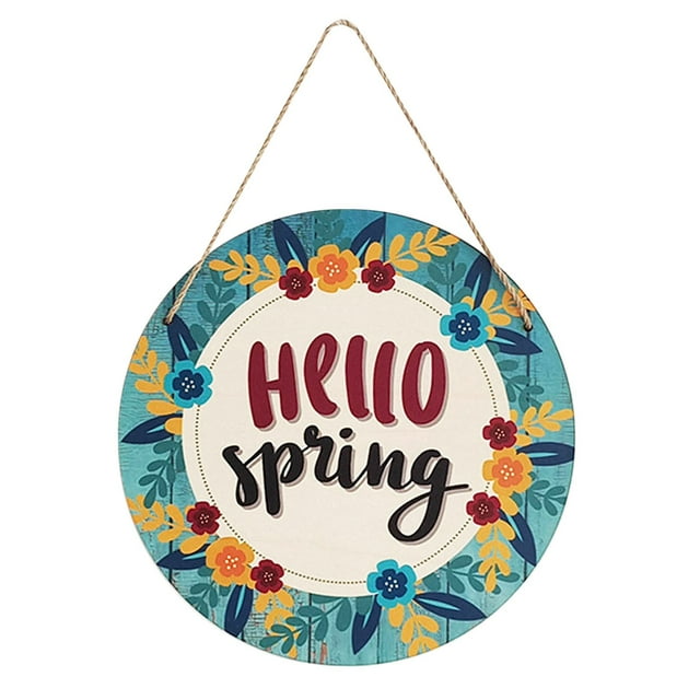 Spring Garden Wooden Hanging Sign Hello Spring Round Welcome Door Sign ...